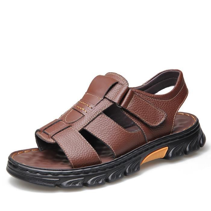 Sandales Homme Casual Sandale de Plage en Cuir Chaussures Confort ...