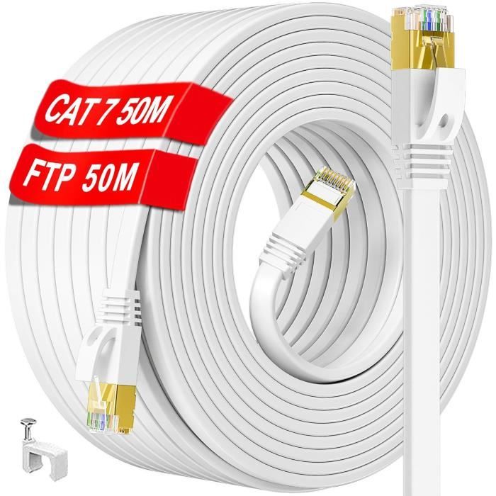 Cable Ethernet 50m, Cat 7 Câble Réseau 50m Câble RJ45 50m Blindé, Blanc ...