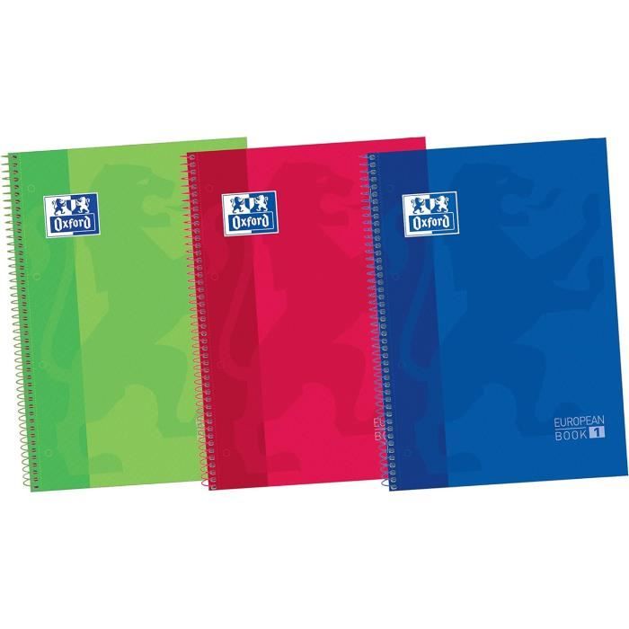 Oxford Europeanbook 1 Lot de 3 cahiers microperforés avec couverture en ...