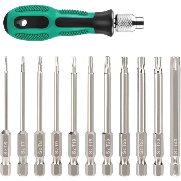 Tournevis Torx 11 Pièces Embout Visseuse Long 100Mm Tournevis À Main Sets Tige Hexagonale S2 ...