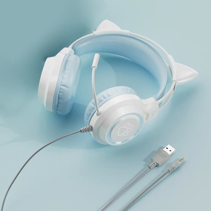 Casque Filaire avec Micro Lumière RGB Oreilles de Chat HiFi Stéréo 360 ...