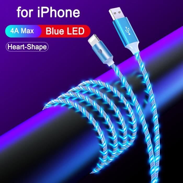 Blue Heart iPhone-2M Long -USB Type C 5A câble câble LED Micro USB C ...