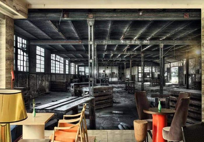 Papier Peint Panoramique Usine De Ruine Industrielle Tapisserie ...