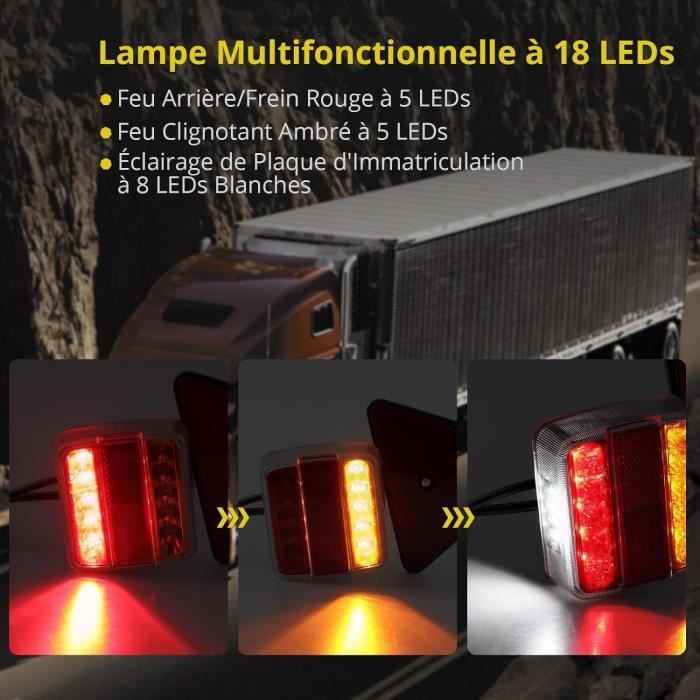 18 Led Feu Arrière Pour Remorque Avec Réflecteur Triangulaire 2Pcs Feux ...