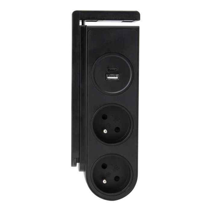 Bloc multiprise Gekko clipsable - 2 prises + 2 ports USB - Noir - Otio ...