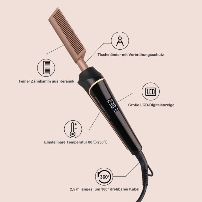 Peigne Chauffant Lissant Avec Affichage Lcd, 80 °C - 230 °C Electrique ...