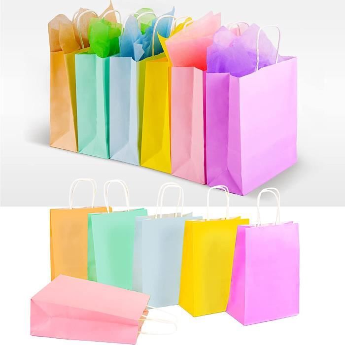 12 Pièces Sac Cadeau Colorés, Sac en Papier Kraft Avec Poignées et ...