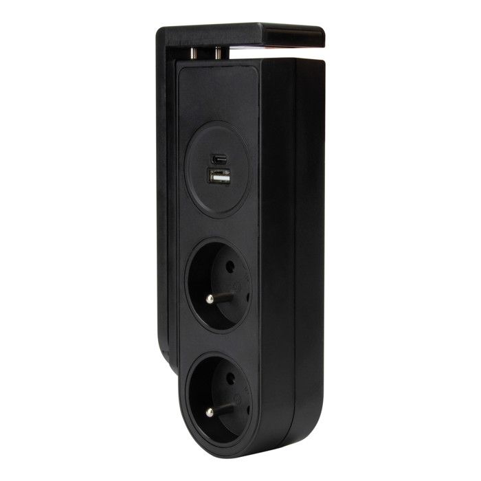 Bloc multiprise Gekko clipsable - 2 prises + 2 ports USB - Noir - Otio ...