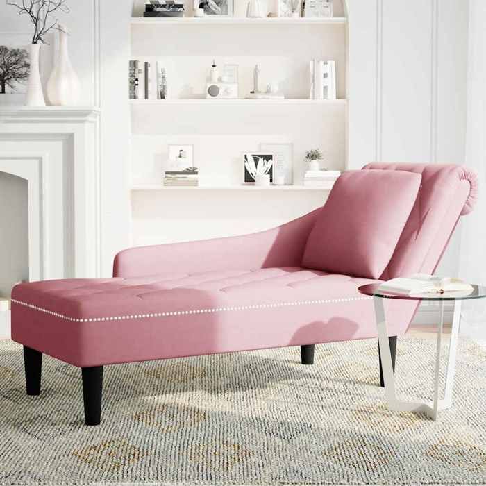 Meridienne salon-Fauteuil long - avec coussin - et accoudoir droit rose ...