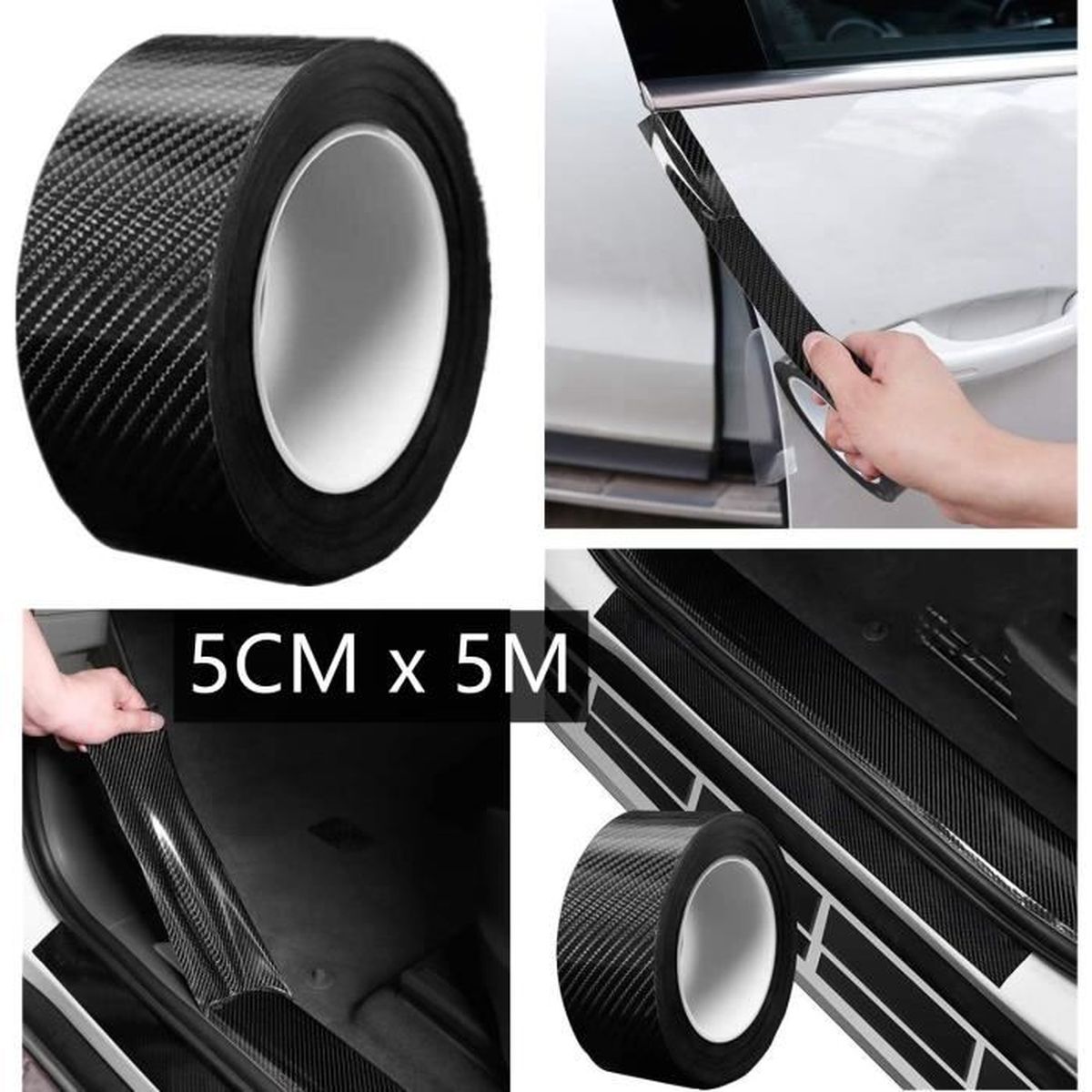 Protection Portière Voiture,5M Autocollant Fibre de Carbone,Film de ...