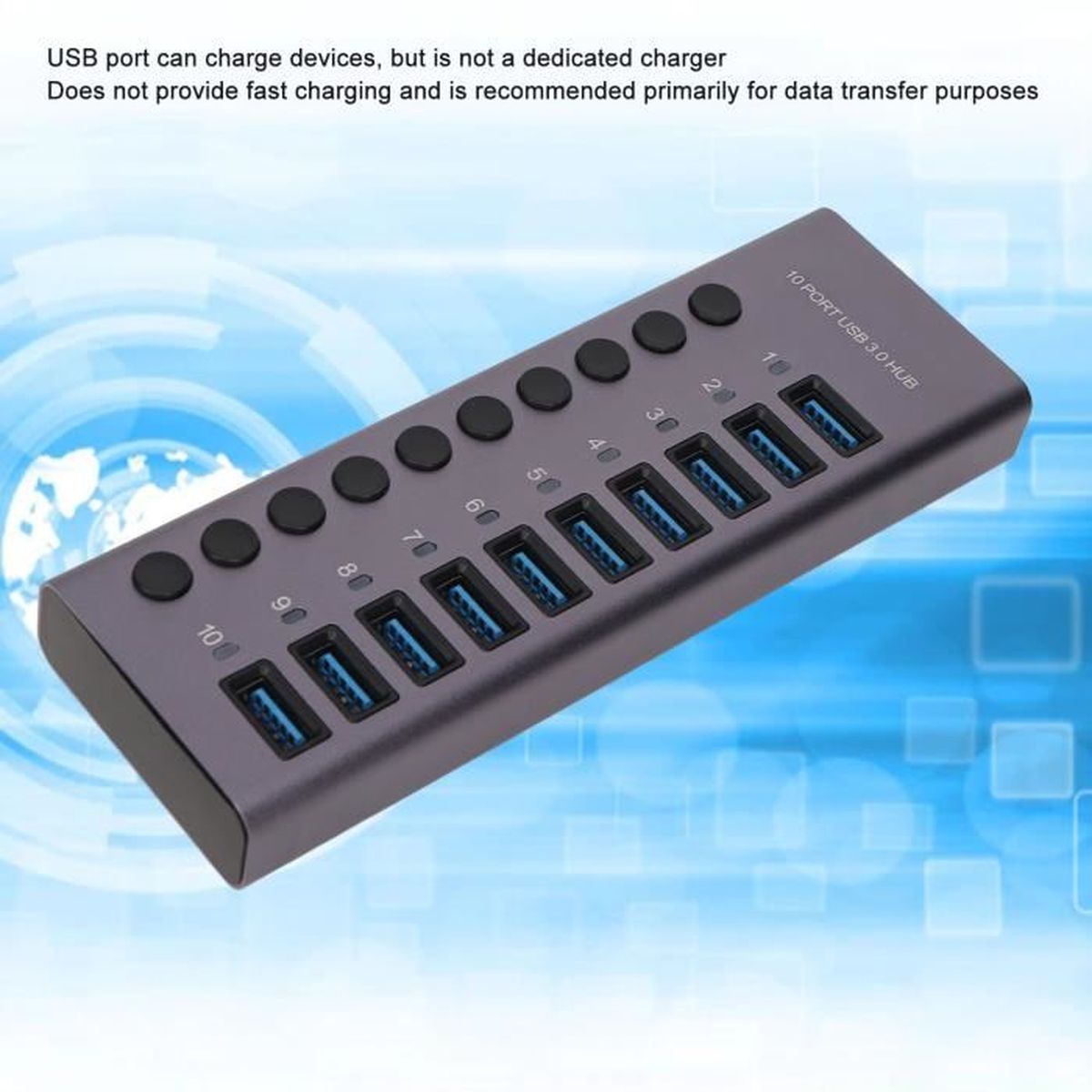 ZIU Concentrateur USB 3.0 Concentrateur USB 10 ports 5 Gbit/s Plug and ...