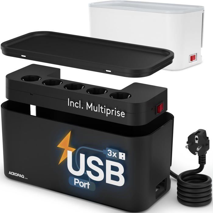 Boite Cache Cable - 5 Prises, 3 Usb A, Câble 2M - Range Cable Avec ...