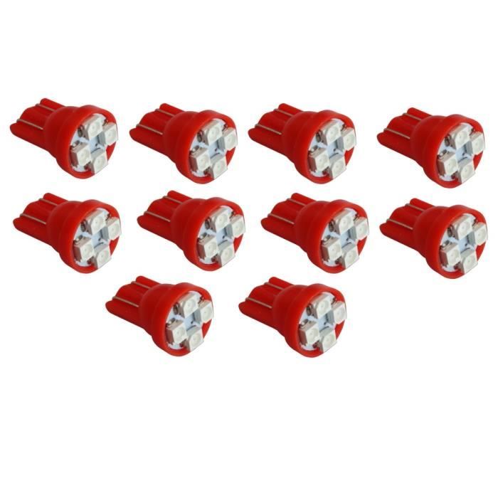 Aerzetix: 10x ampoule T10 W5W 12V 4LED SMD rouge veilleuses éclairage ...