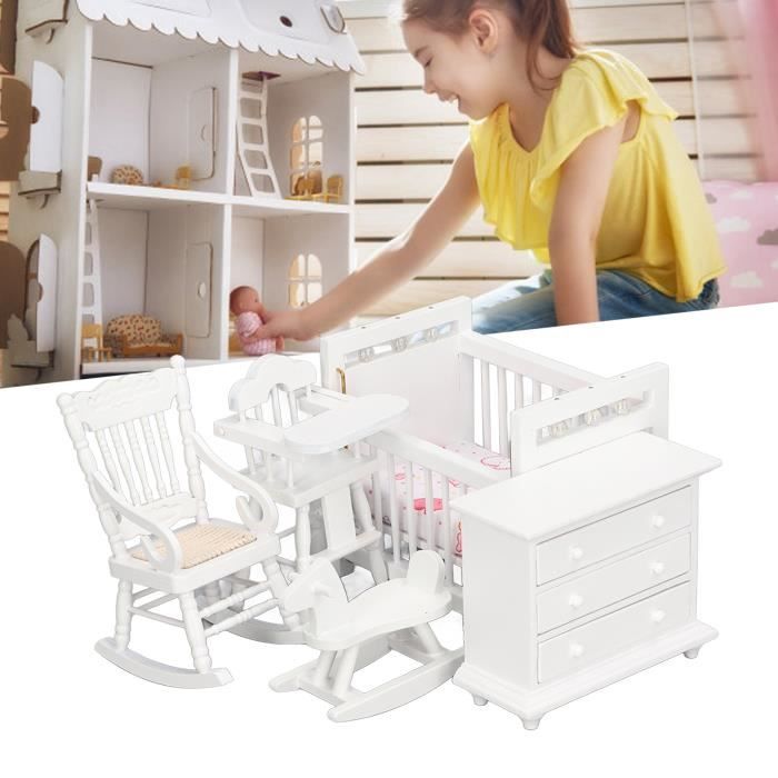 Maison de poupée - ATYHAO - Ensemble de meubles de berceau miniature - Blanc - 5 pièces ...