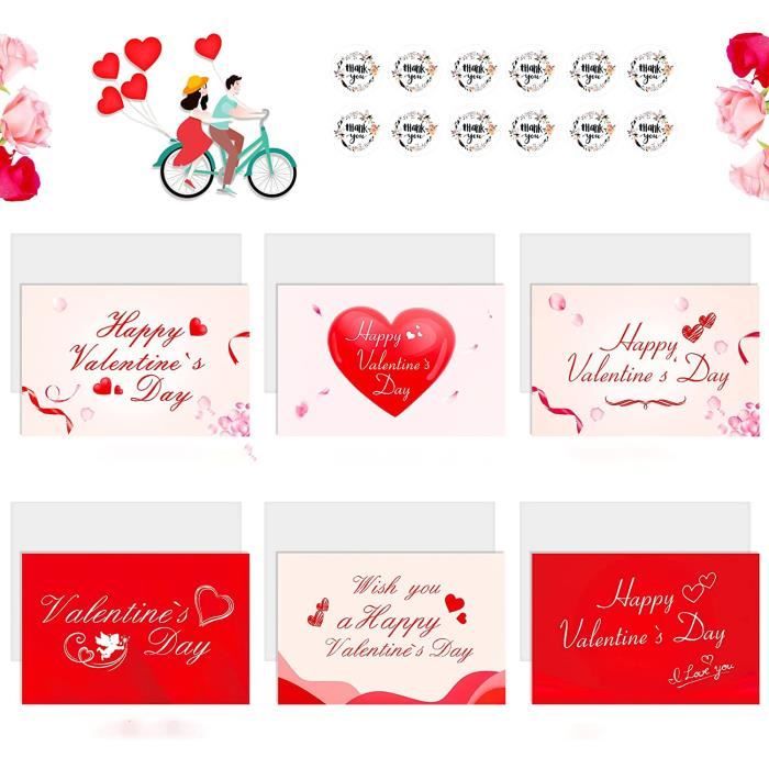 12 Cartes de Saint-Valentin (avec enveloppes et autocollants ...