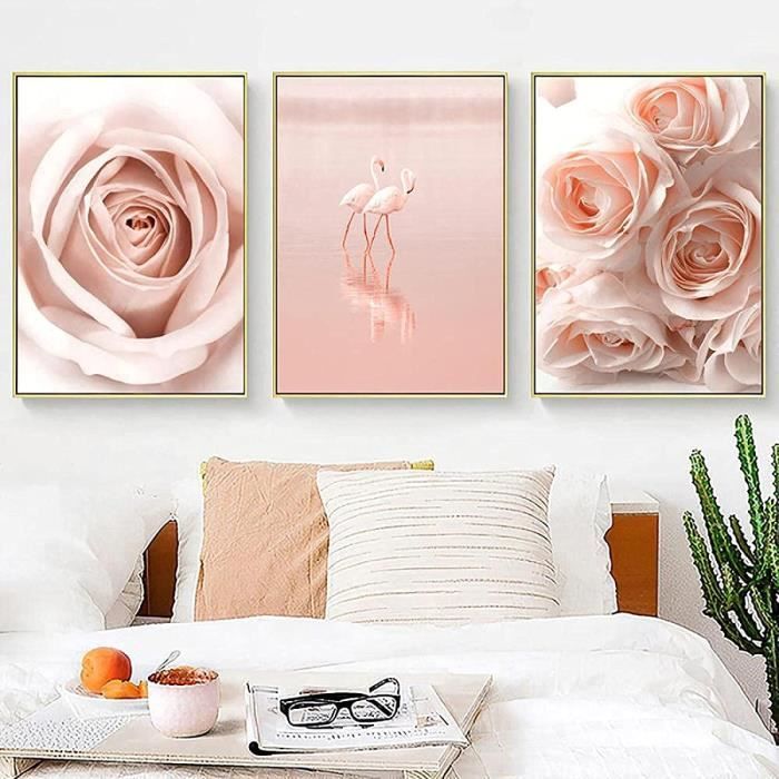Affiche d'art rose fleur arbre flamant rose lac citation mur art ...