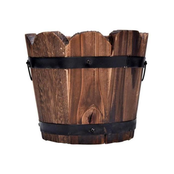 Pot de fleur - F - Tonneau en bois rustique - Cylindrique - Marron ...
