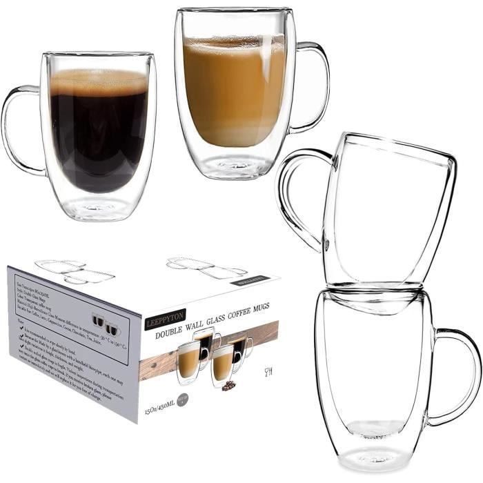 Lot De 4 Tasses À Café En Verre À Double Paroi Avec Anses, Tasses Isothermes Légères, Résistant ...