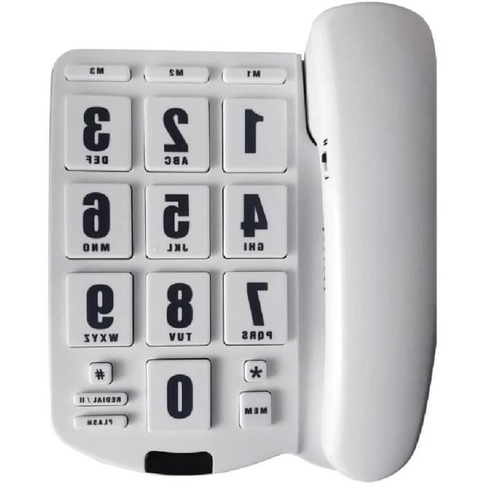 PK3000 Senior Téléphone Fixe Téléphone Grand Bouton Haut-Parleur ...