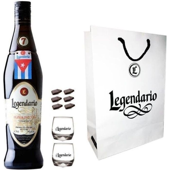 LEGENDARIO RUM ELIXIR DE CUBA 7 ANS 70 CL + ORIGINAL SHOPPER 2 VERRES ...