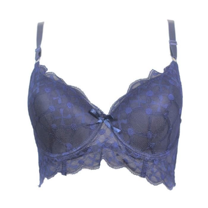 Soutien gorge 95B coqué en dentelle fleurie bleu foncé lingerie femme ...
