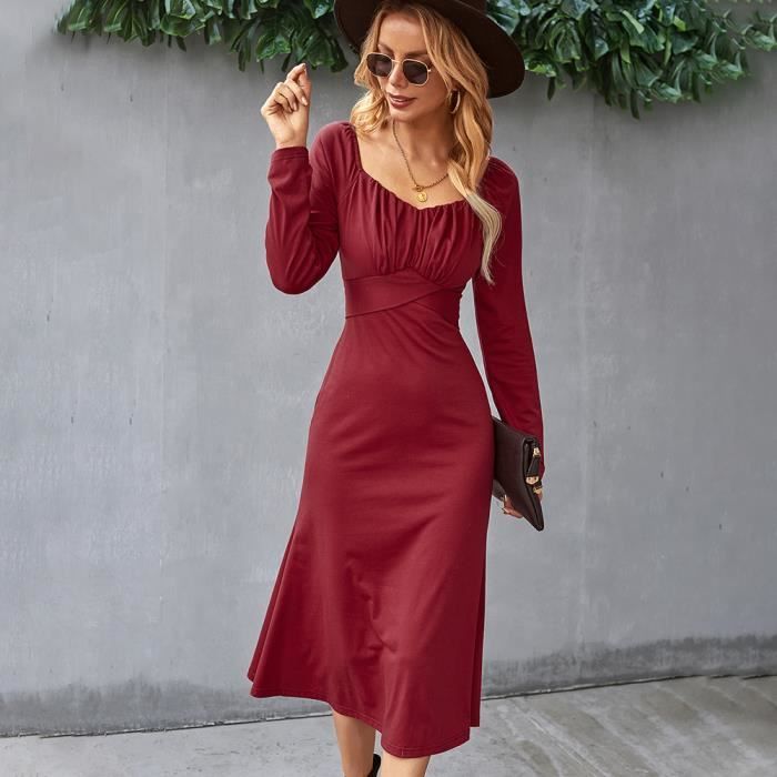 Robe Femme Ete Bohème Sexy Chic Manches Longues Rouge Chuangna Rouge