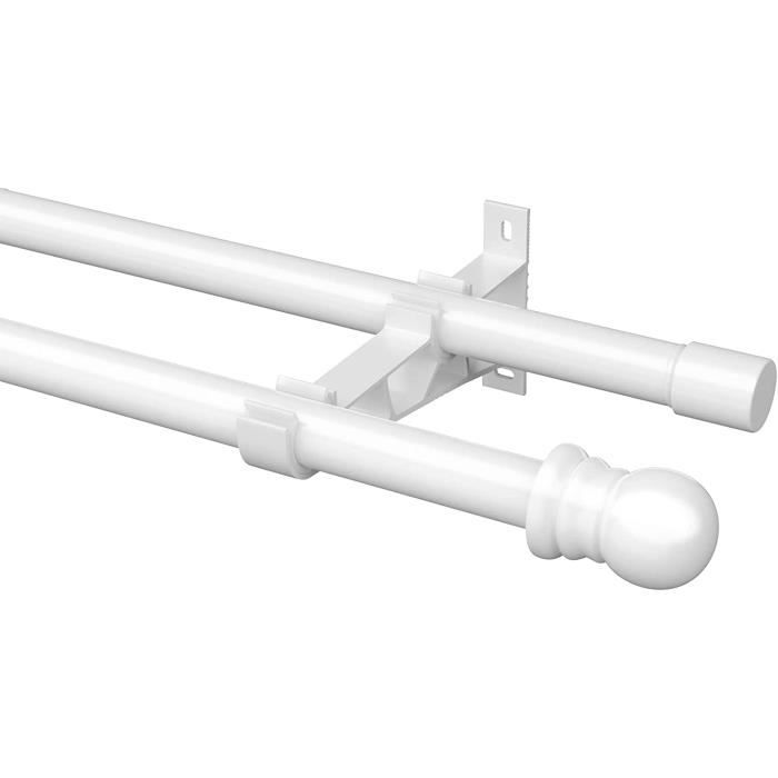 Tringles à Rideaux Double, 76-113CM Tringle à Rideau Extensible avec Embouts Ronds avec Supports ...