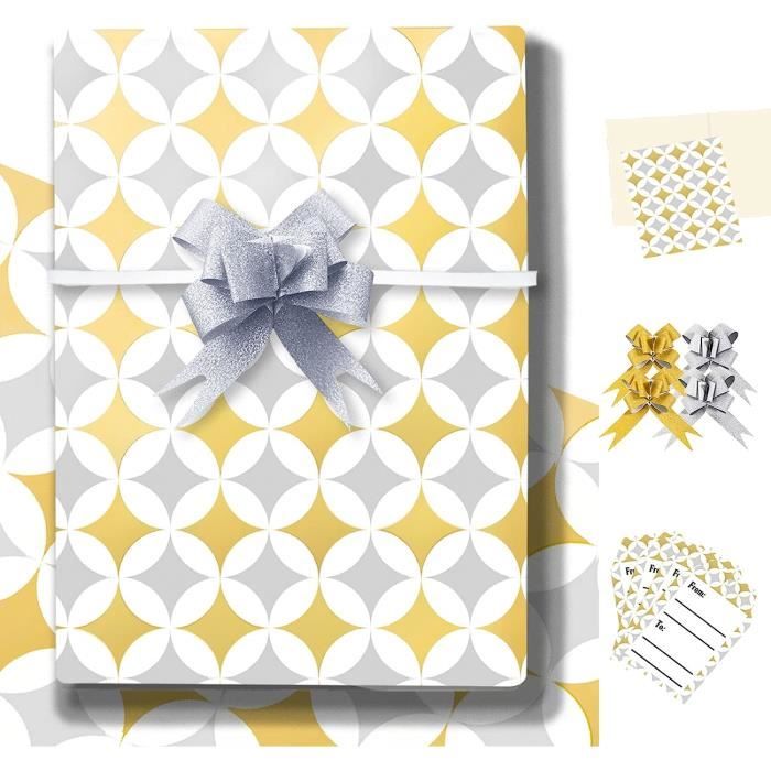 Lot De 4 Feuilles De Papier Cadeau Doré 85 X 60 Cm Avec 4 Nœuds, 2 ...