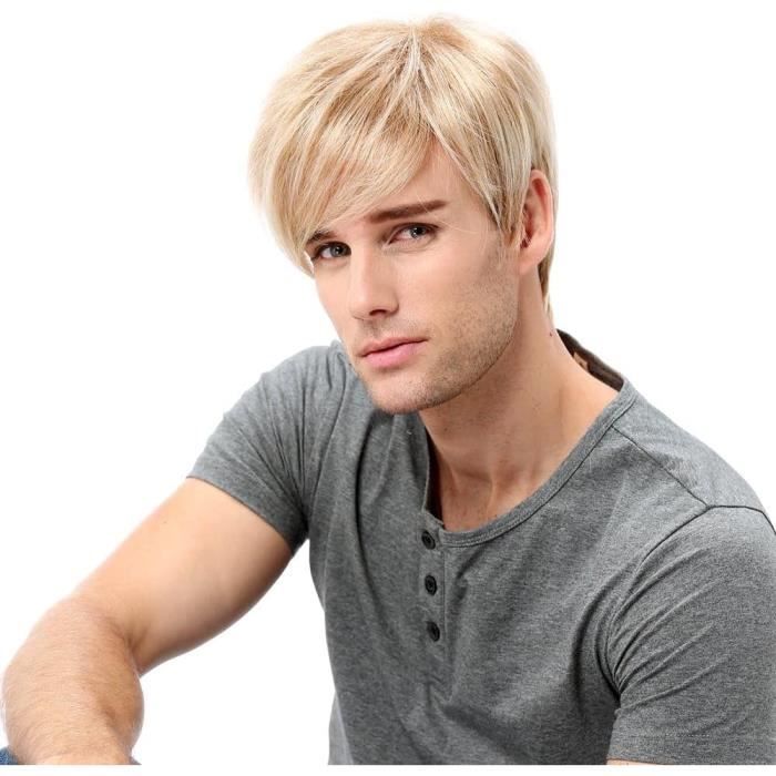 Perruque Pour Homme Blonde Courte Raide Naturelle Synthétique Wig Pour ...