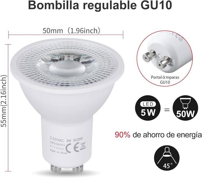Ampoule LED GU10 Blanc Froid 5W, 6000kRGB Dimmable Ampoule Couleur, Spot Changementde Couleur ...