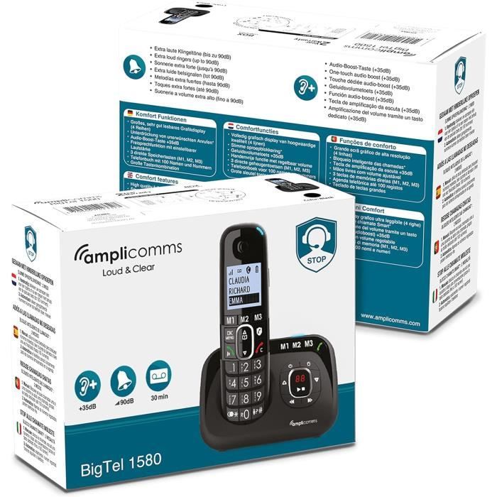 Amplicomms BigTel 1580, téléphone DECT sans Fil à Grosses Touches ...