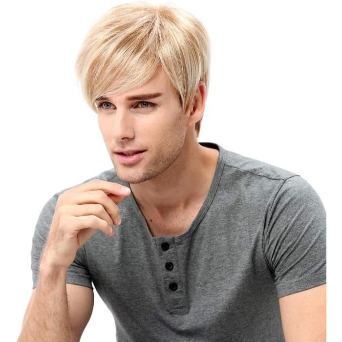 Perruque Pour Homme Blonde Courte Raide Naturelle Synthétique Wig Pour ...