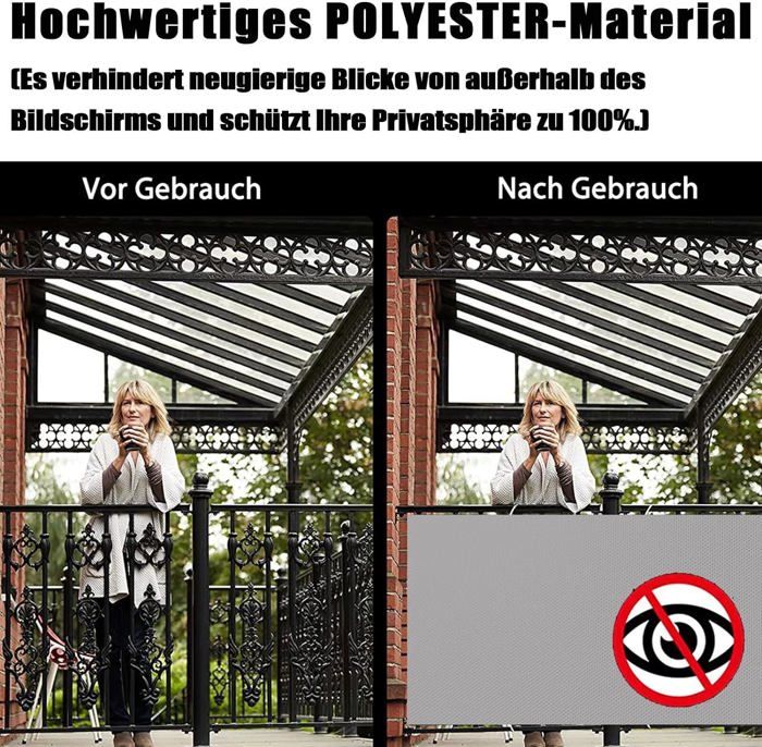 Brise Vue Balcon Gris sur Mesure Protection UV 95% Solaire Balcon ...