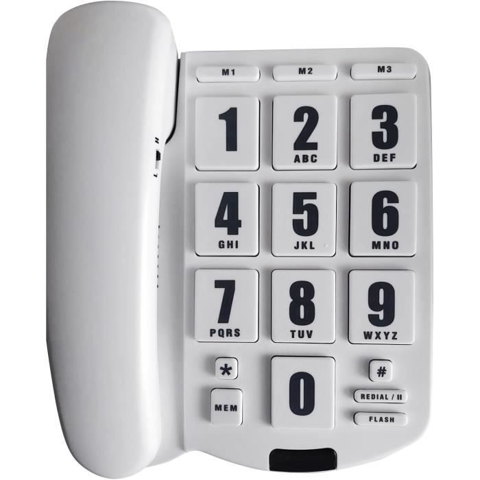 PK3000 Senior Téléphone Fixe Téléphone Grand Bouton Haut-Parleur ...