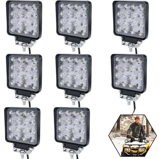 Aufun 8 X 48W Phare de Travail à led, Projecteur Carré 12V 24V Phares ...