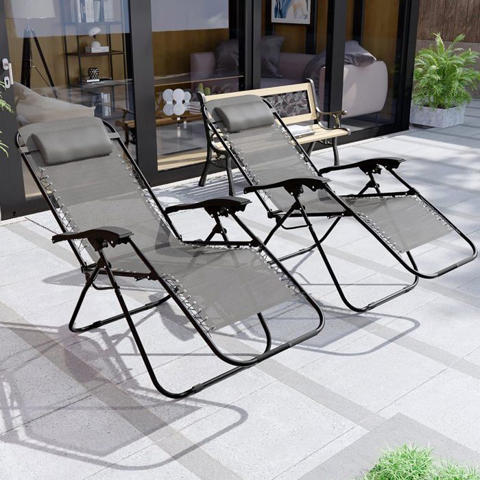 Chaise Zero Gravity Longue, Acier allié, Gris, H 111 x W 65 x D 90 cm ...