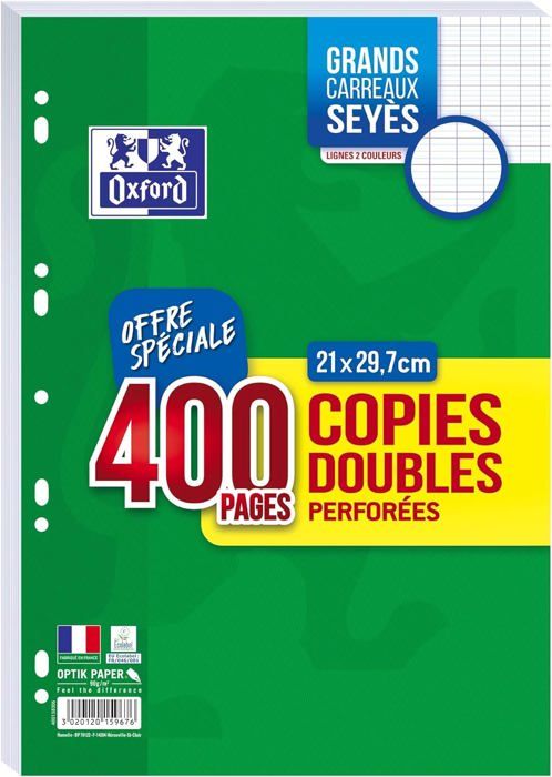 Lot De 400 Pages Copies Doubles Grands Carreaux Seyes Format A4 (21X29 ...