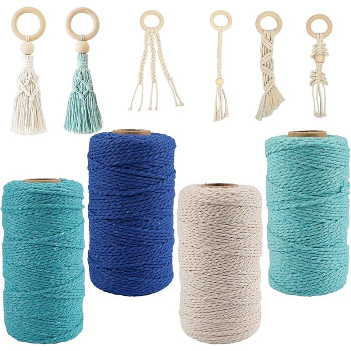 4 Pièces Corde Macramé 2mm*100m, Fil Macrame Coton Coloré, 100% Fil de ...