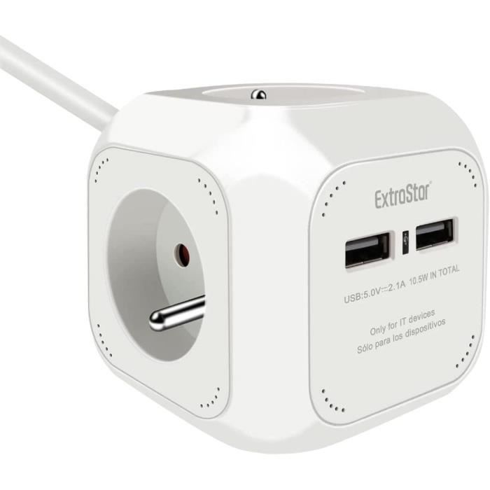 Multiprise USB Cube,Bloc Multiprises avec 4 Prises et 2 Ports USB ...