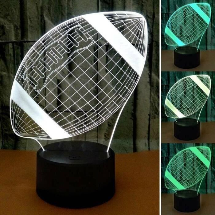 Le noir Rugby 3D Illusion LED Lumière Colorée Touche Lumineuse Chambre ...