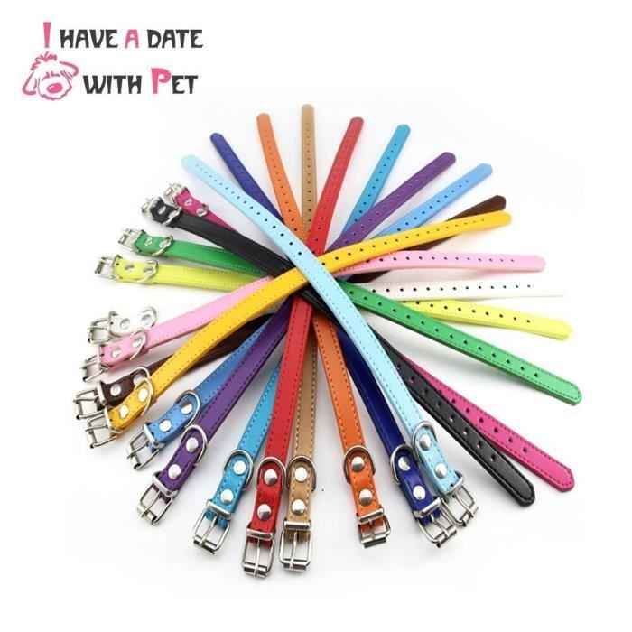 16 Pcs 16 Different Colors PU Leather Small Dog Collar Adjustable Puppy ...
