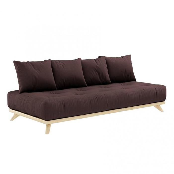 Canapé convertible futon SENZA pin naturel coloris marron couchage 90 ...