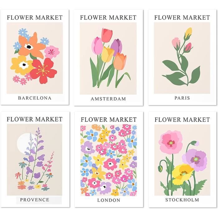 Lot De 6 Affiches Murales Colorées Matisse Flower Market Art Mural ...