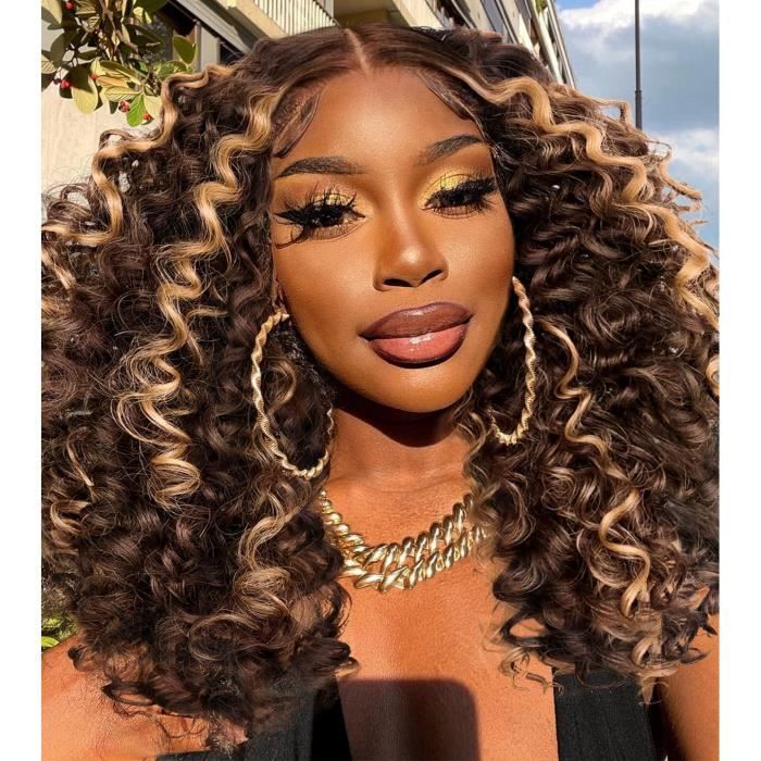 Miel Blond Bouclé Perruque Avant Dentelle, Hd Sans Colle Perruque ...