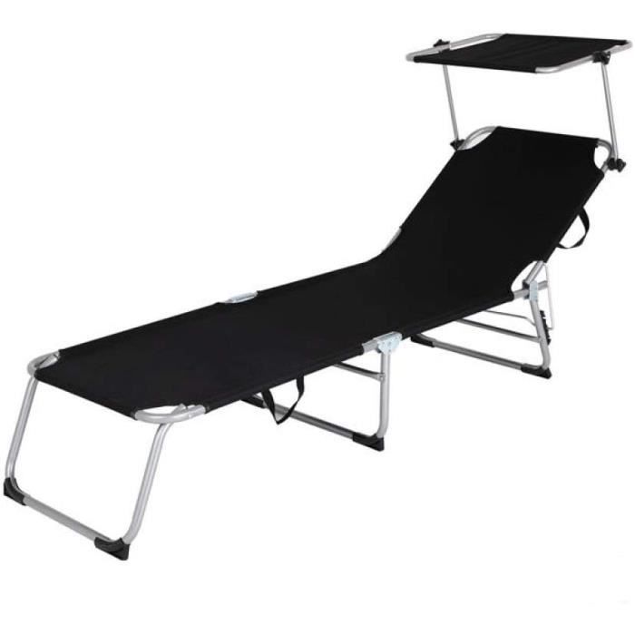 Chaise Longue De Jardin Pliable, Transat Avec Pare Soleil Chaise De Plage Réglable,Pour Plage Et ...