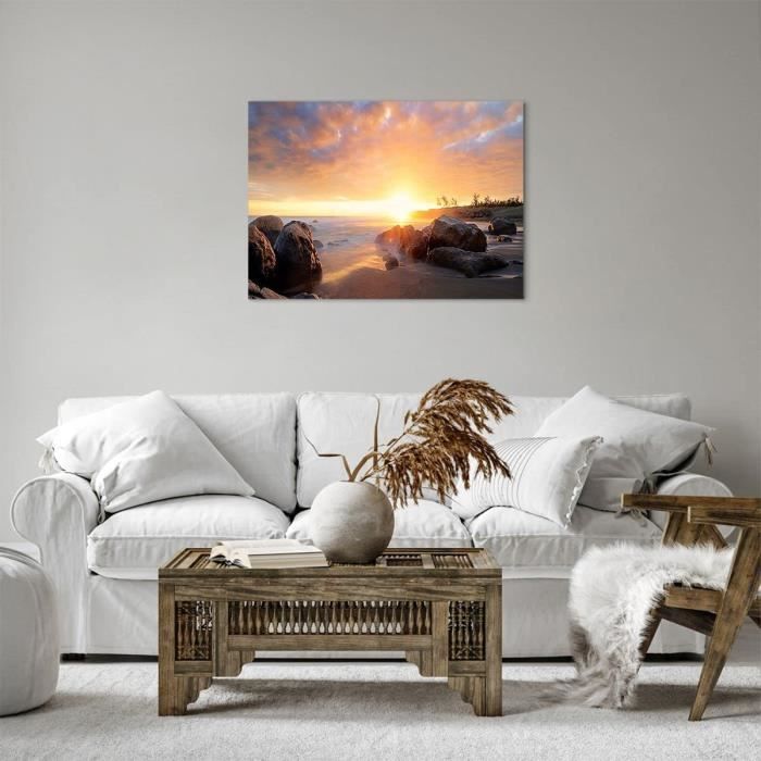 Toile 60x80 cm mer plage rocher - Decoration murale - Tableaux ...