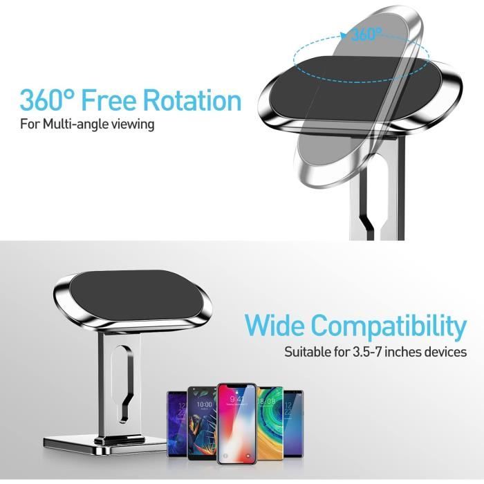 Support Téléphone Voiture Magnétique,Lot De 2 Porte Téléphone Voiture Aimanté,Rotation 360 ...