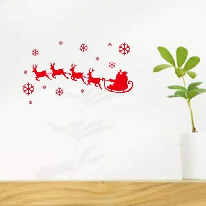 Renne Père Noël Sticker Mural Traîneau de Noël Flocon de Neige Fenêtre ...