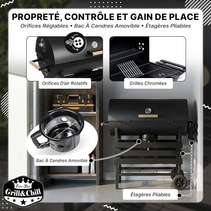 Five-Star Grill & Chill Barbecue charbon de bois - barbecue de jardin ...