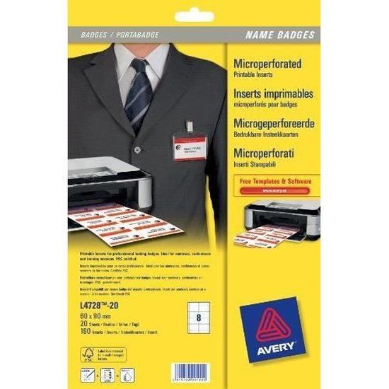 Avery - Boîte de 160 bristols micro perforés 190-m en planche A4 pour ...